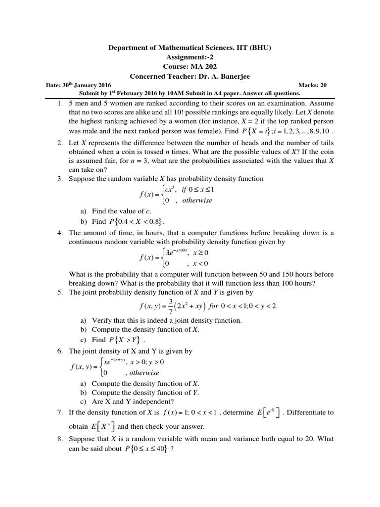 Assignment 2 | PDF | Probability Density Function | Random Variable