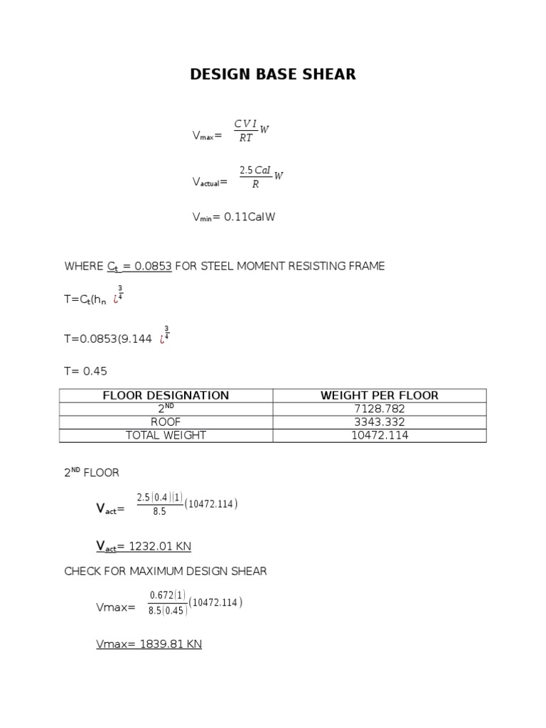 Design Base Shear: CVI RT W | PDF