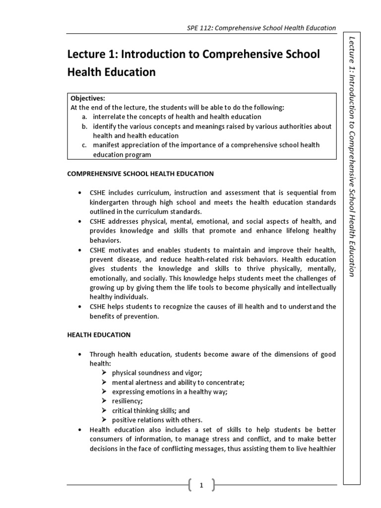 Lecture 1: Introduction To Comprehensive School Health Education | PDF ...