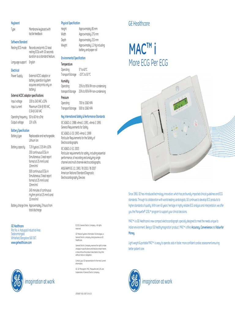 GE Healthcare Mac I Portable ECG Machine Brochure | Electrocardiography ...