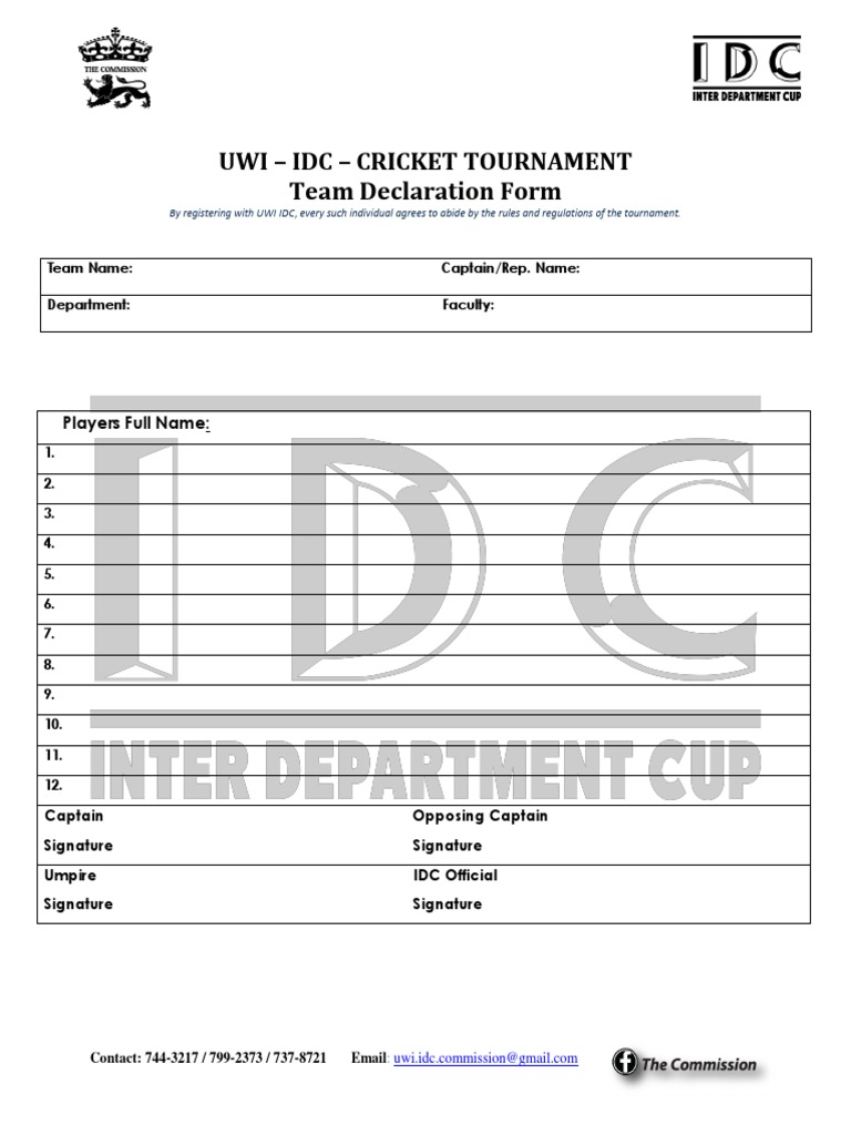 UWI Cricket Tournament Team Declaration | PDF | Technology & Engineering