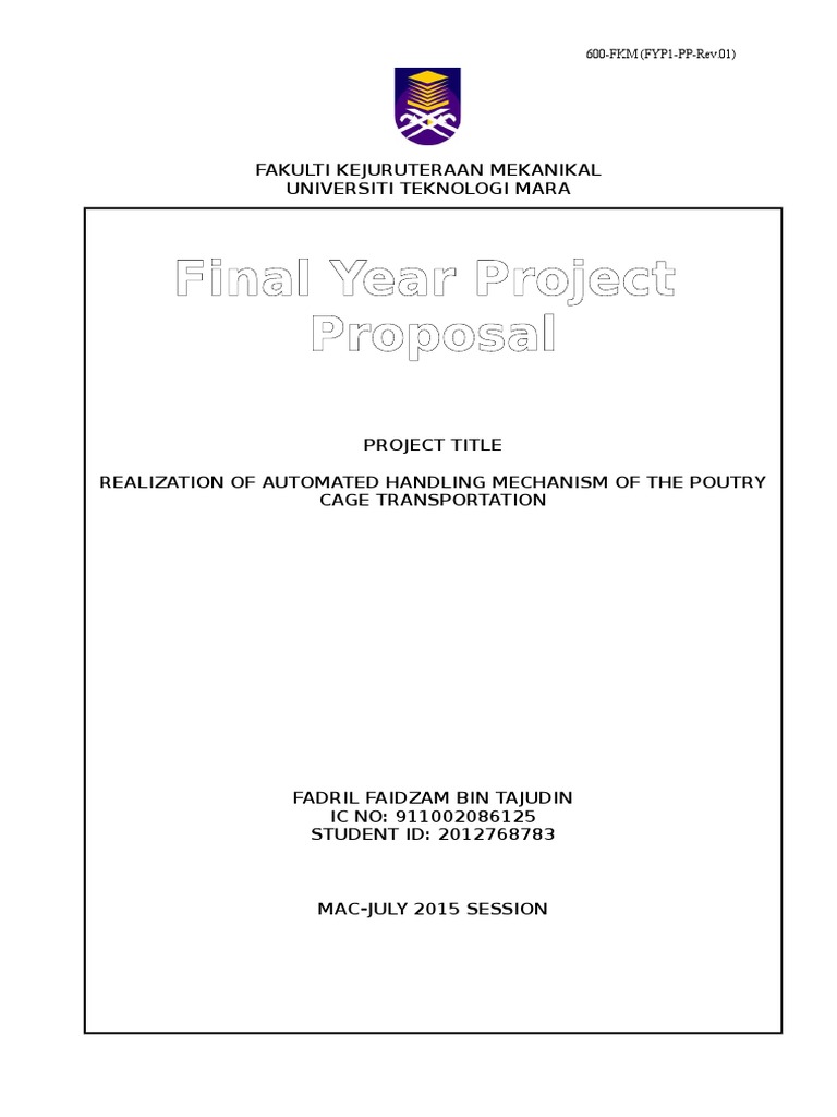 600-FKM (FYP1-PR-Rev.1) - FYP Progress Report | PDF | Crane (Machine) | Industries