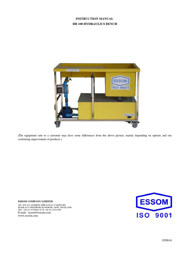Instruction Manual HB 100 Hydraulics Bench | PDF | Pump | Valve