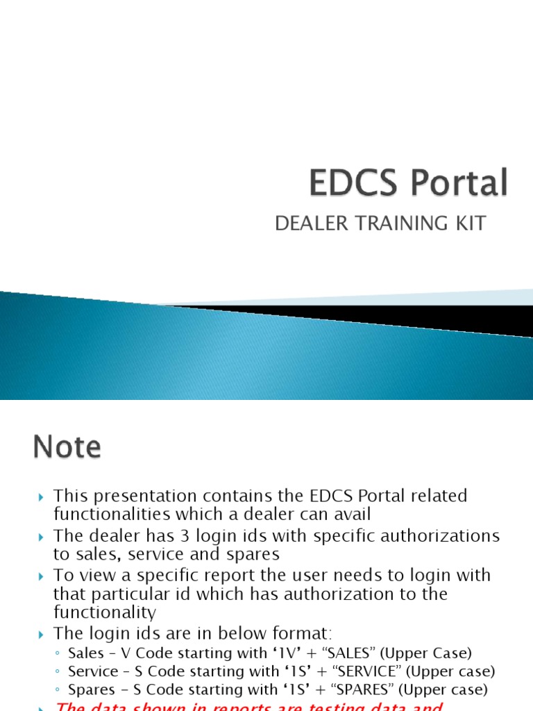 EDCS Portal - Dealer Training Kit - Karunesh Mathuur | PDF | Inventory ...
