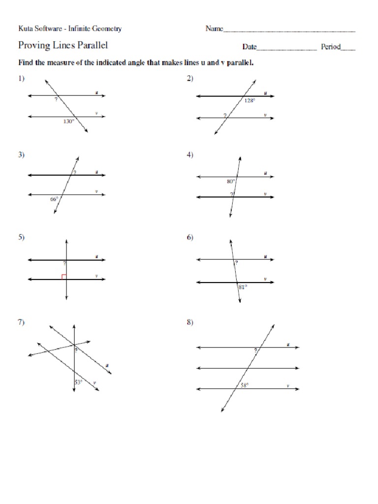 Proving Lines Parallel Worksheet | PDF