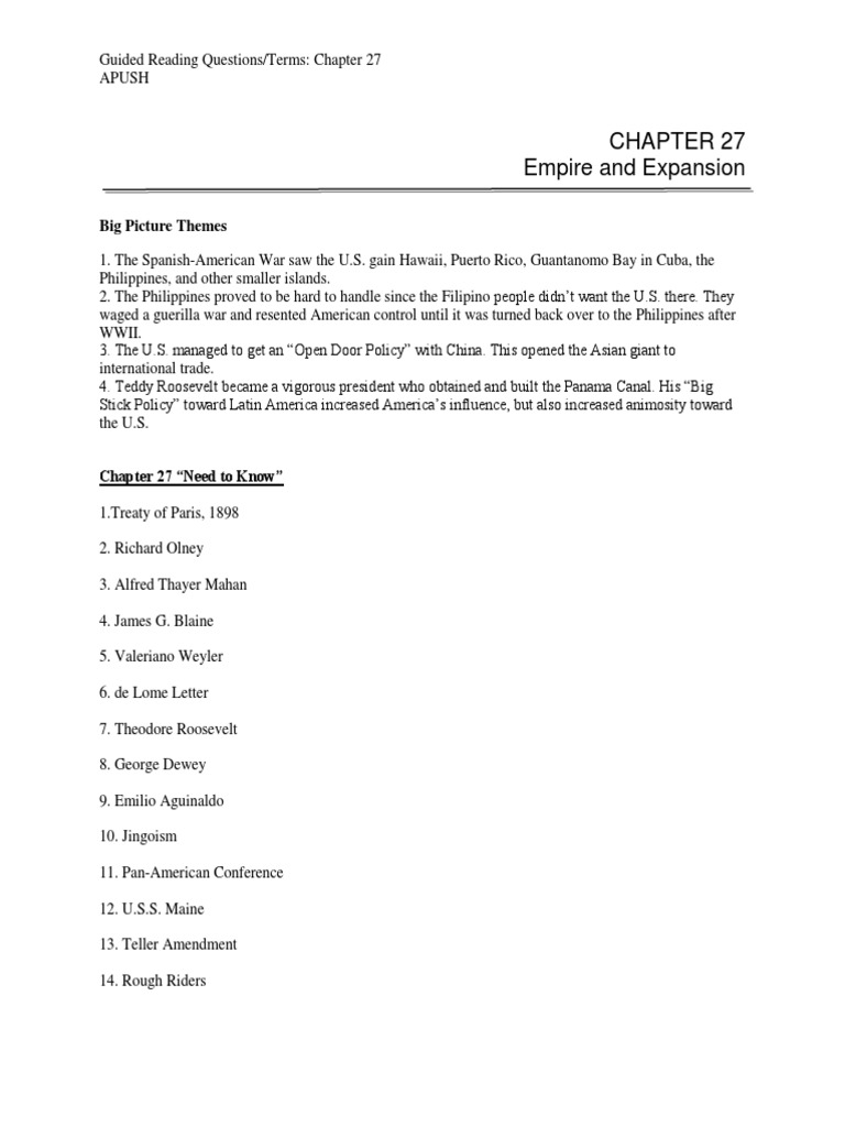 APUSH Chapter 27: Empire and Expansion | PDF | Theodore Roosevelt ...
