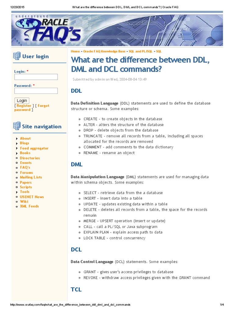 What Are The Difference Between DDL, DML and DCL Commands - Oracle FAQ ...