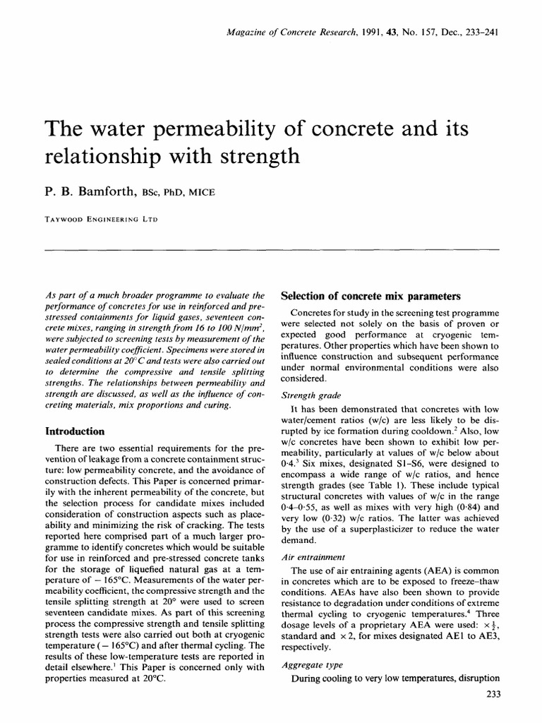 The Water Permeability of Concrete and Its Relationship With Strength ...