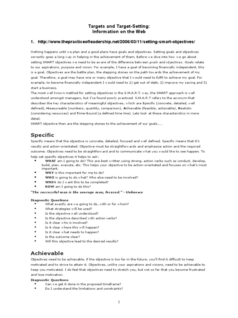 Targets and Target-Setting | PDF | Goal | Motivation