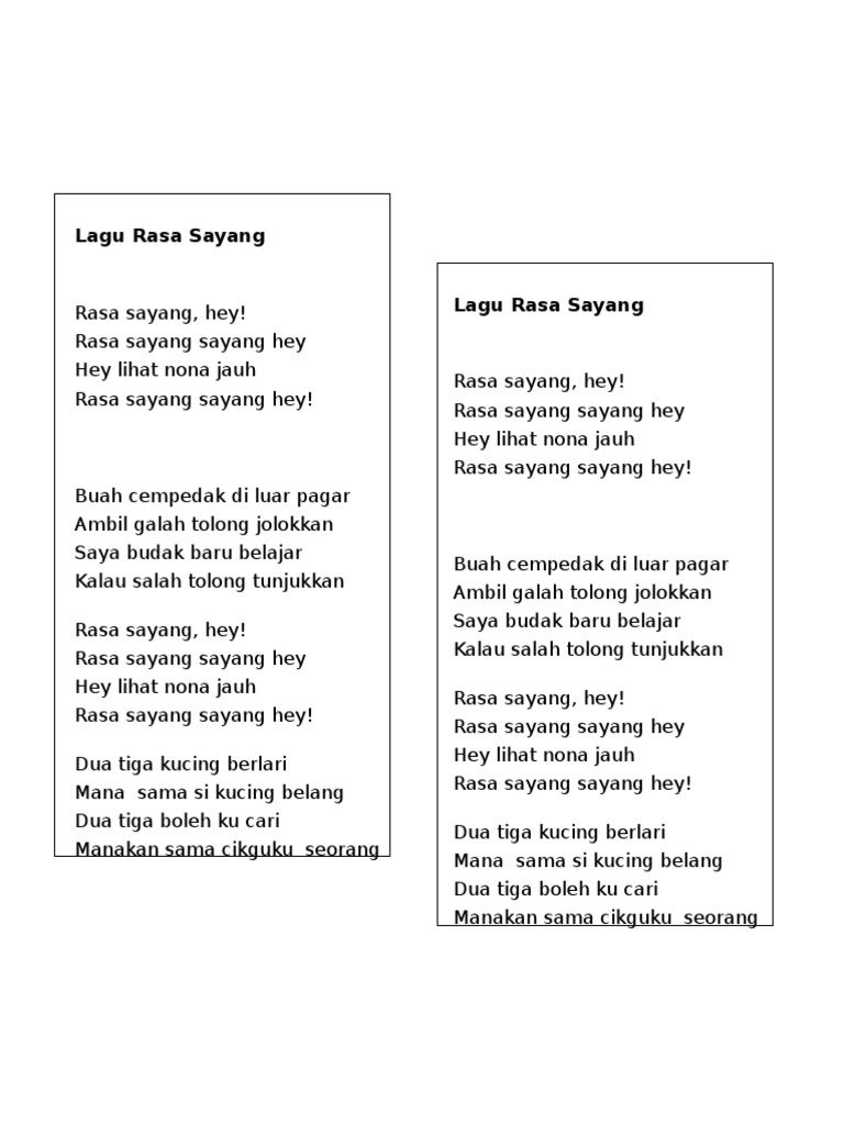 Lirik Lagu Rasa Sayang Tahun 1 | PDF