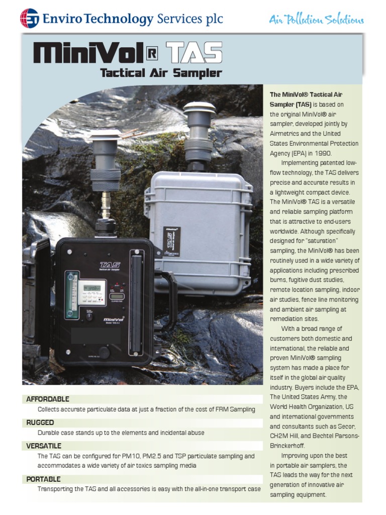 MiniVol TAS Product Datasheet | PDF | Particulates | Pump