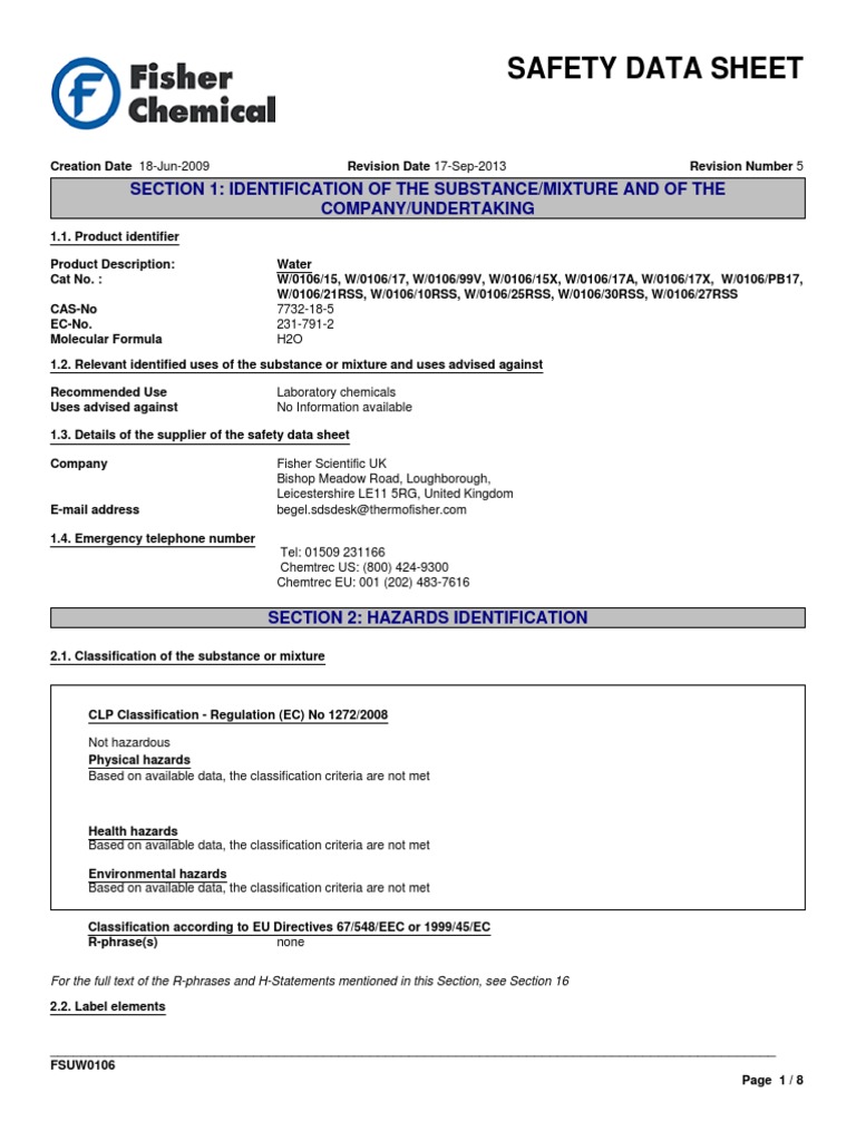 An Overview of the Safety Data Sheet for Water | PDF | Dangerous Goods ...