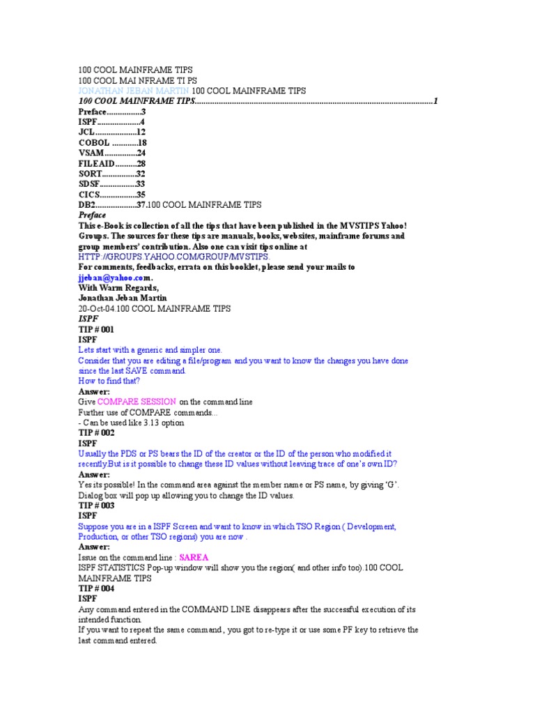 100 Cool Mainframe Tips | PDF | Utility Software | Proprietary Software