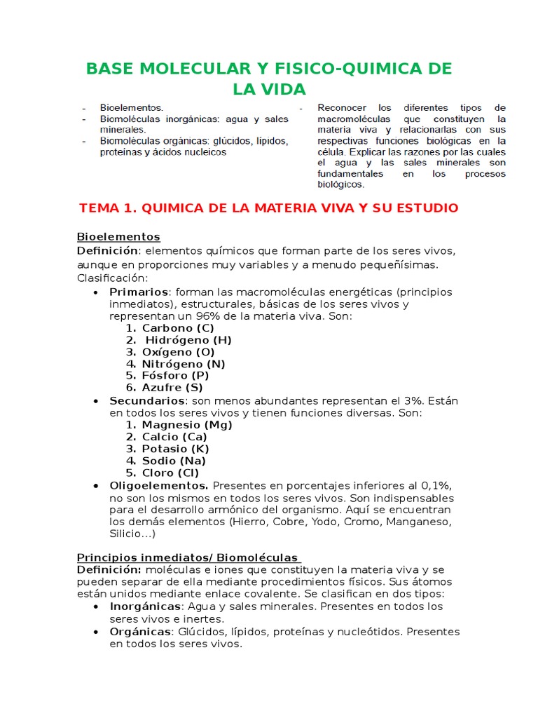 Resumen Base Molecular y Fisico Quimica de La Vida | PDF | Rna | Adn