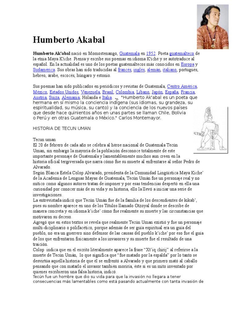 Humberto Akabal BIOGRAFIA | PDF | Idiomas | Personas