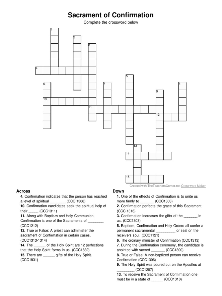 Confirmation Sacrament Crossword Puzzle | PDF