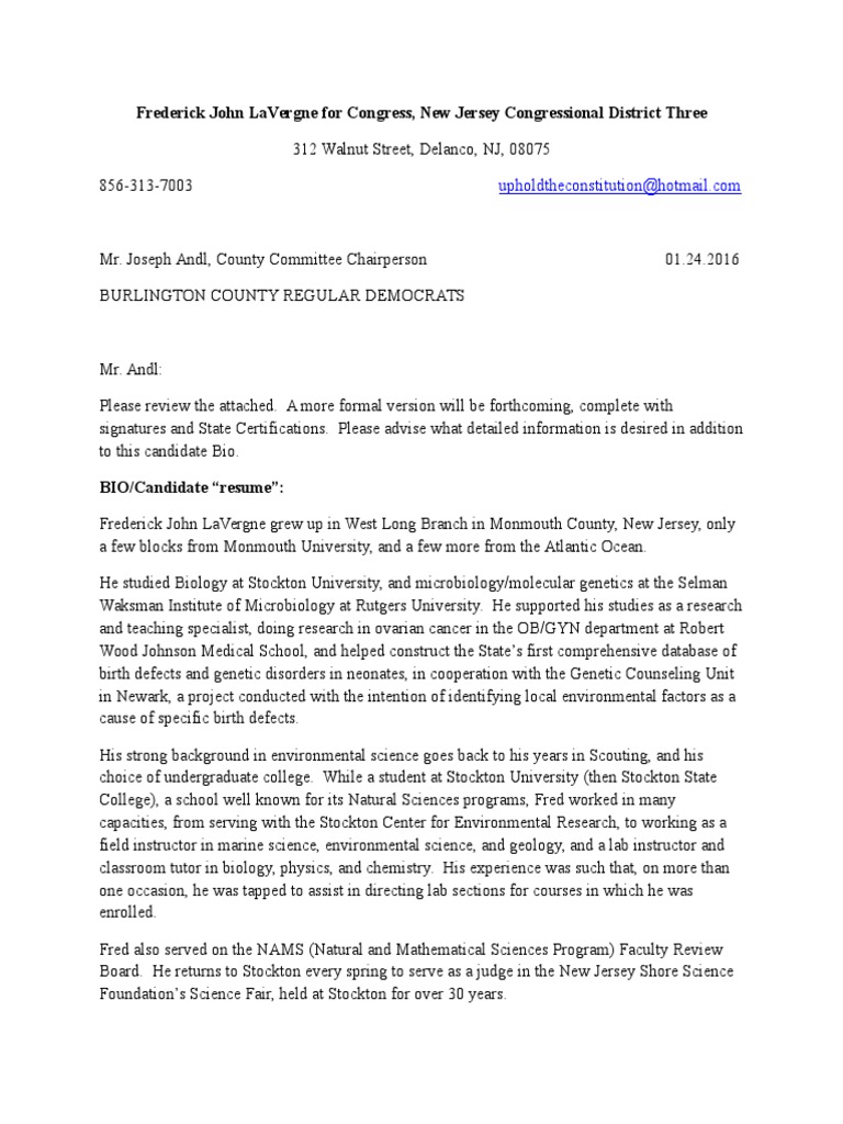 Frederick John LaVergne For Congress CV | PDF | Loans | Mortgage Loan