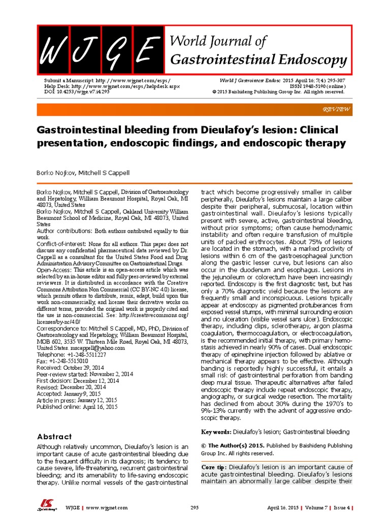 Dieulafoy’s Lesion: GI Bleeding Insights | PDF | Colonoscopy ...