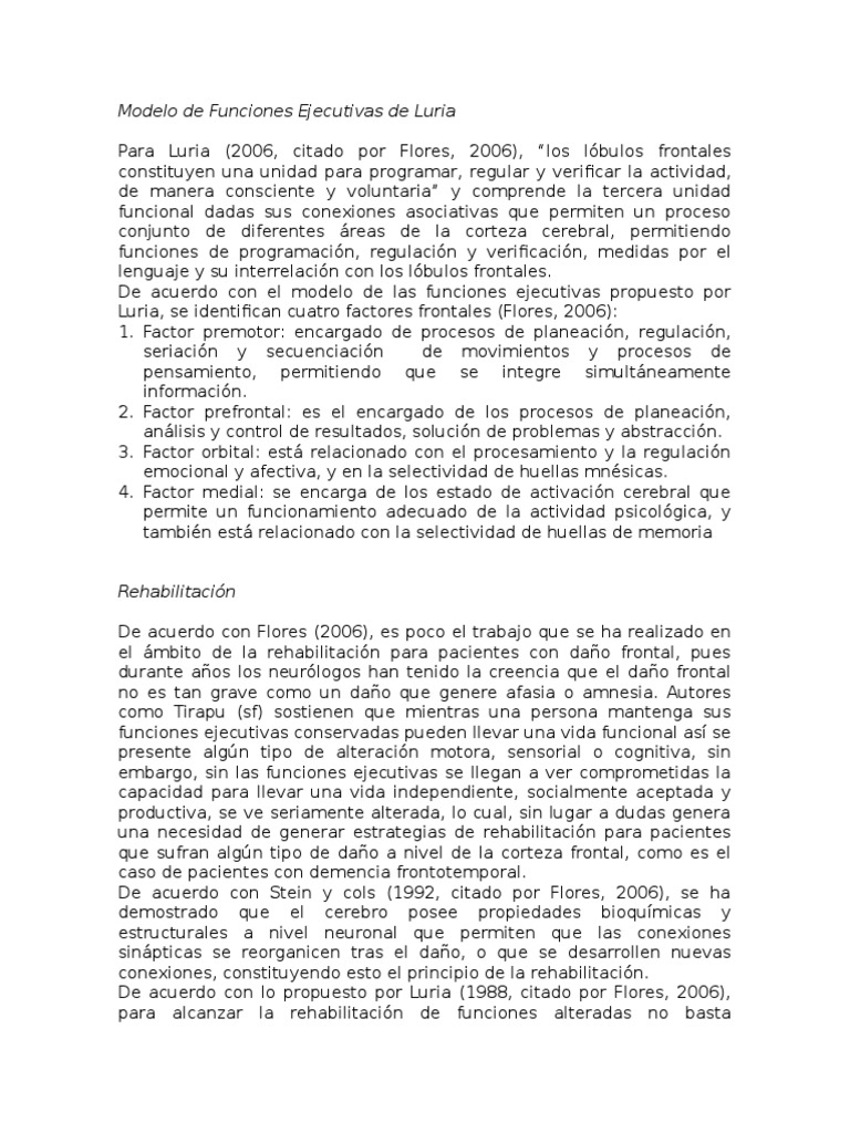 Fundamentos Rehab - Modelo de Luria | PDF | Funciones ejecutivas | Lóbulo frontal