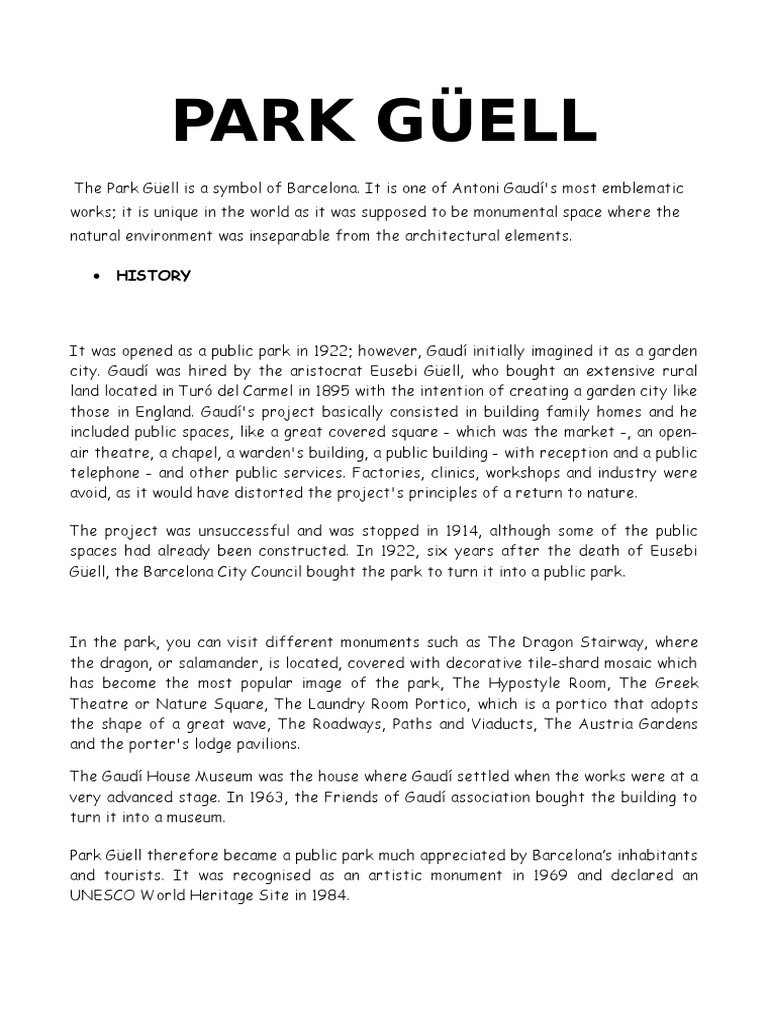 Park Güell: Gaudí's Iconic Masterpiece | PDF | Art