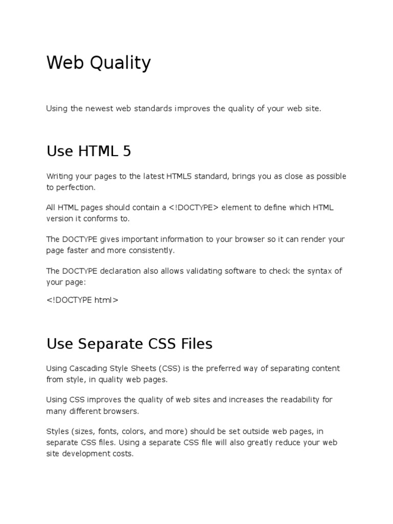 Web Quality: Use HTML 5 | PDF | Cascading Style Sheets | Html
