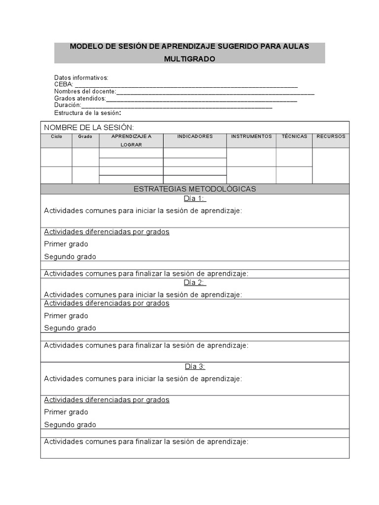 Modelo Sesion Aprendizaje Aula Multigrado | PDF