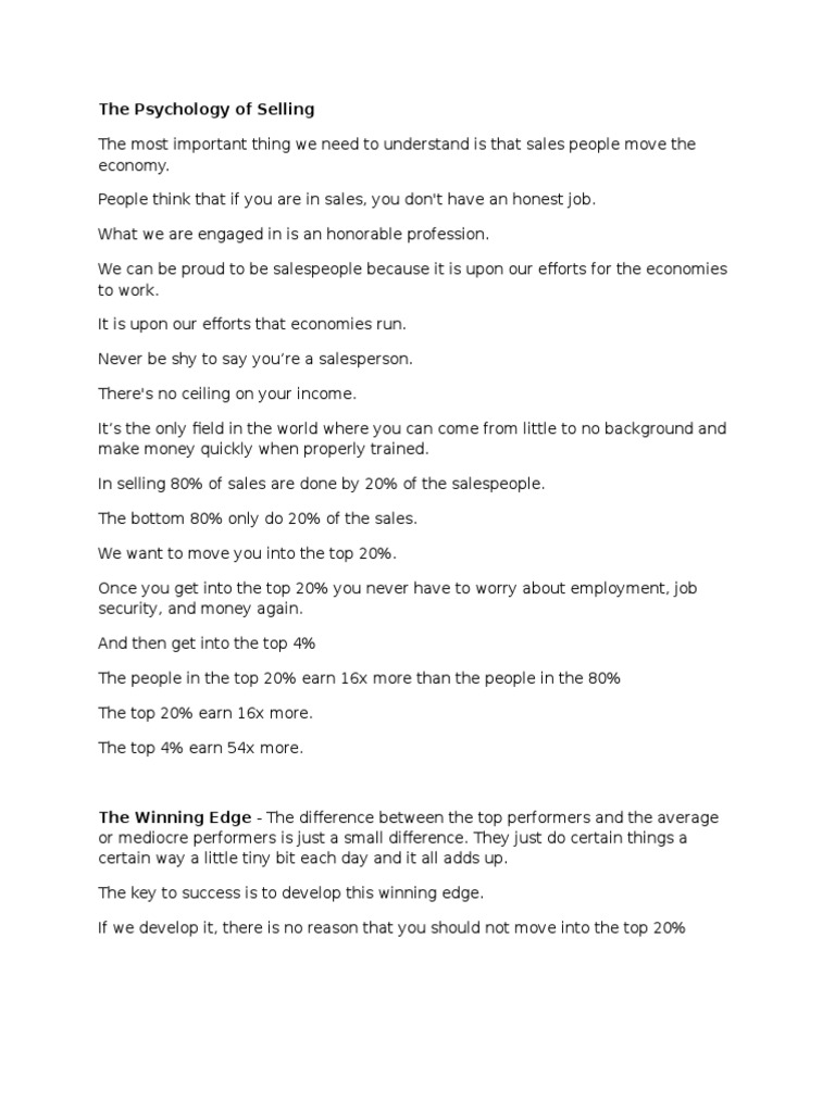 The Psychology of Selling | PDF | Sales | Self Esteem