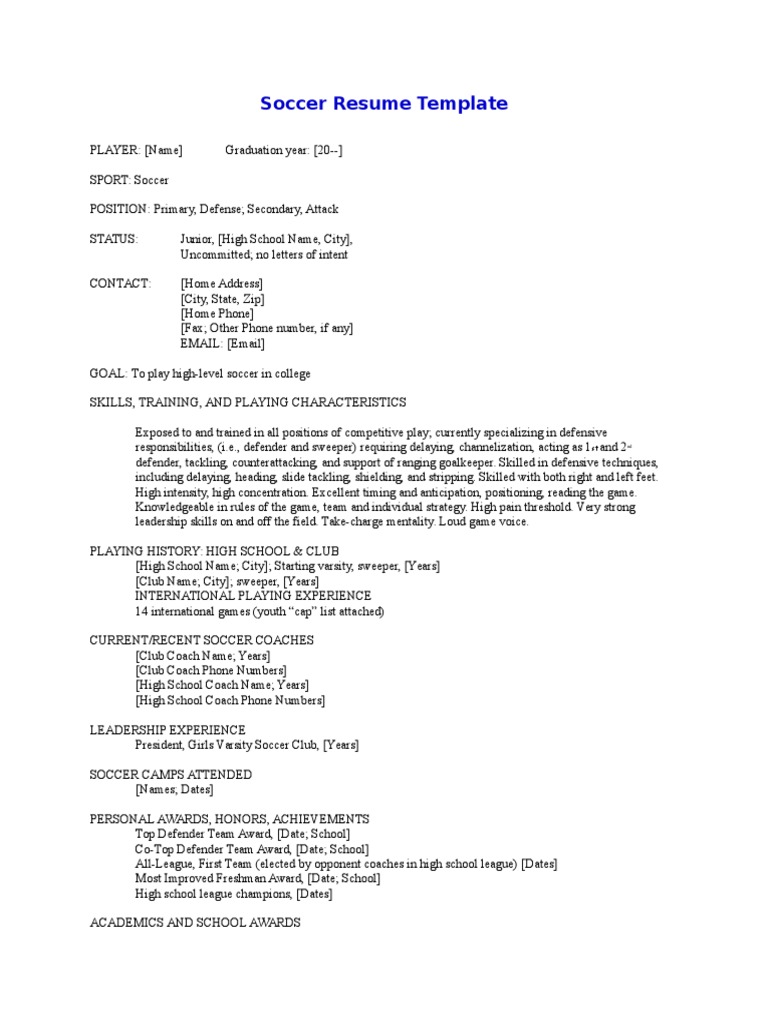 Soccer Resume Template and Cover Letter | PDF | Association Football ...