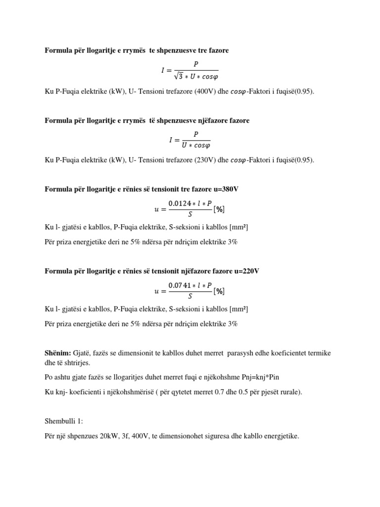 Formula Për Llogaritje e Rrymës Te Shpenzuesve Tre Fazore | PDF