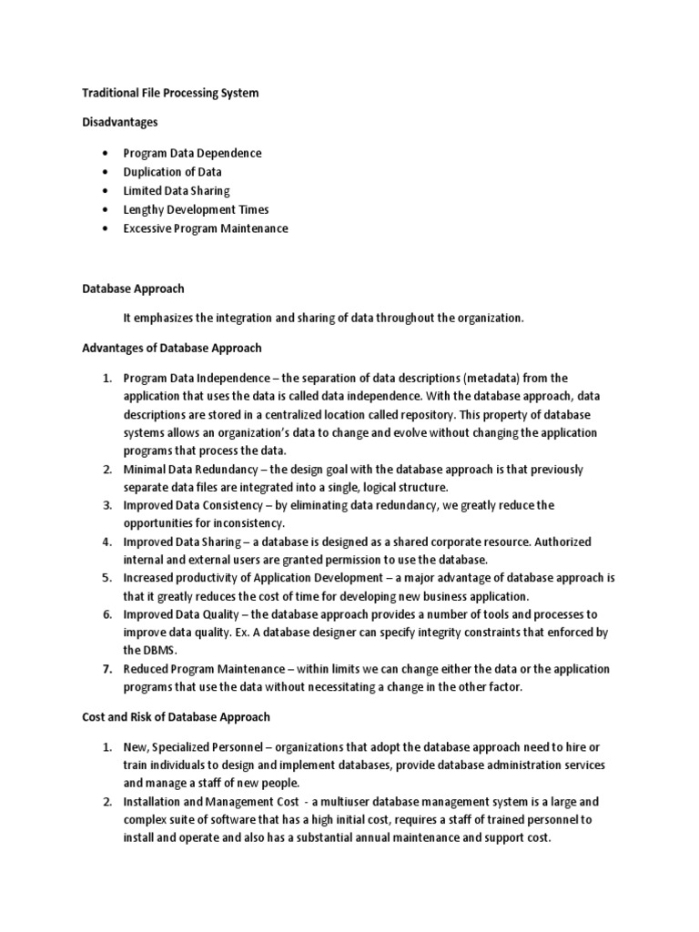 Traditional File Processing System Clientserver Model Databases 