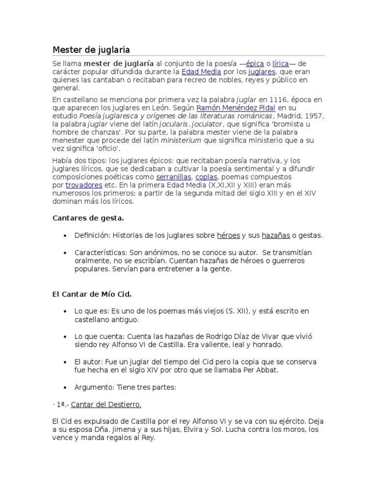 Mester de Juglaría y Clerecia | PDF | Literatura medieval | Literatura ...