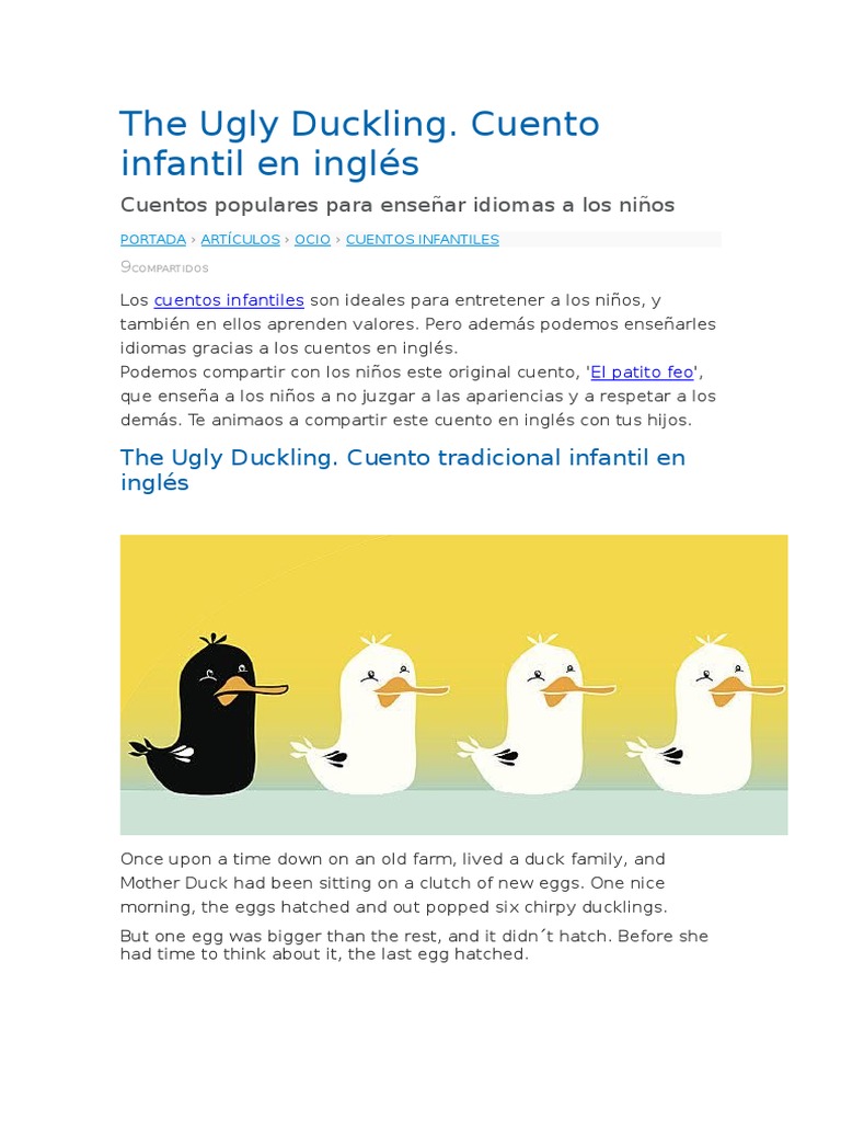 The Ugly Duckling Cuento Infantil En Inglés Pdf Duck Waterfowl