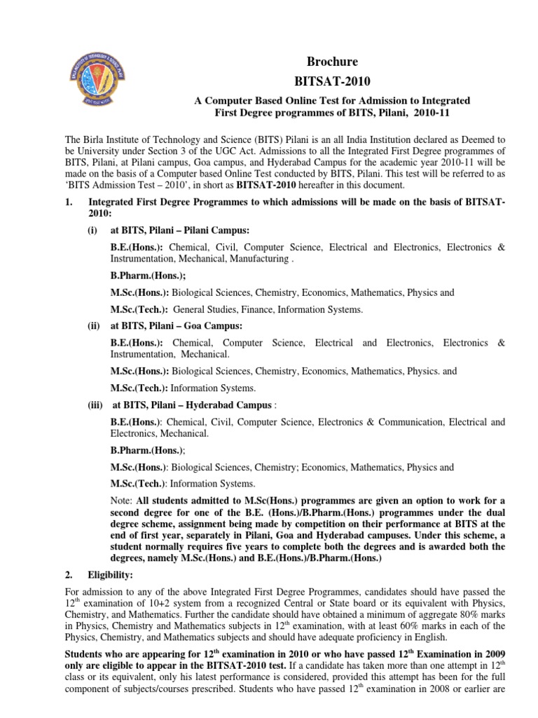 Bitsat Brochure | PDF | Career & Growth