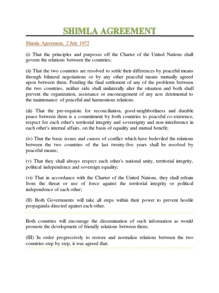 Shimla Agreement | PDF | International Law | Foreign Policy