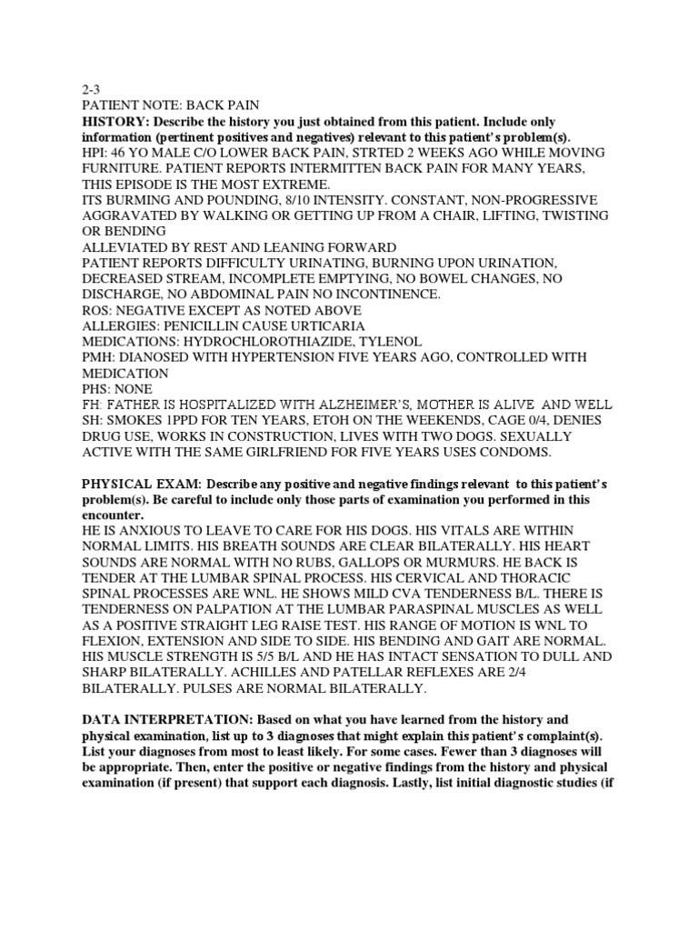 Patientnoteset2 3 | PDF | Back Pain | Physical Examination