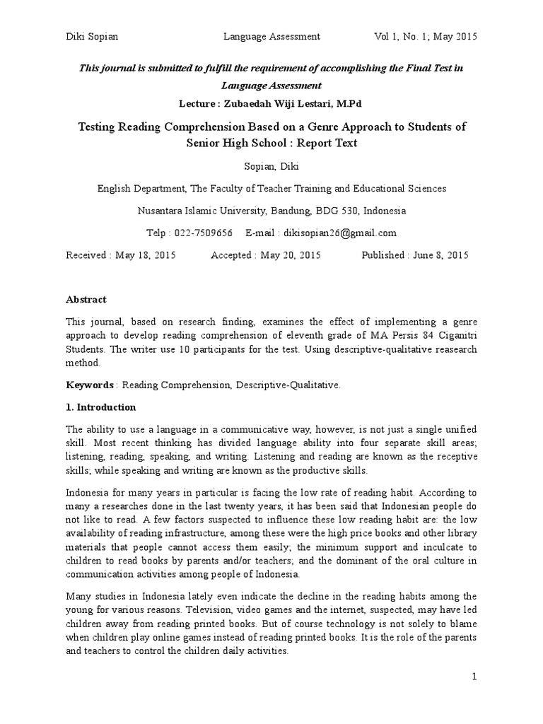 Language Assessment Report 1 | PDF