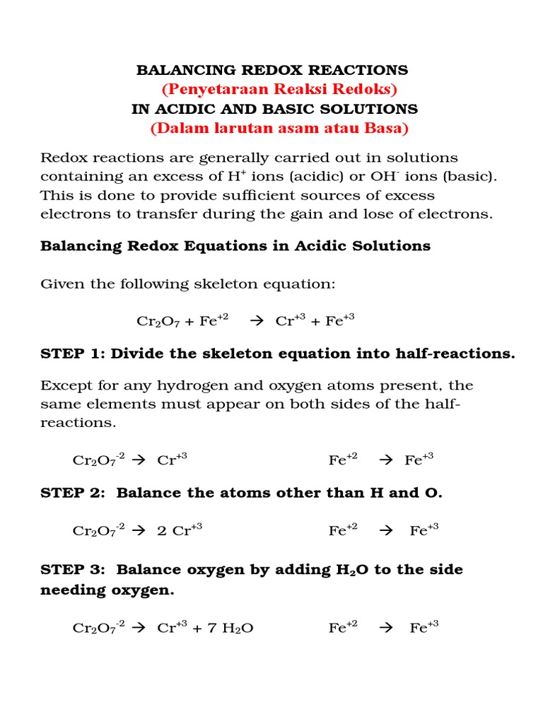 07 - Balancing Redox in Acid or Basic | PDF | Redox | Chemistry