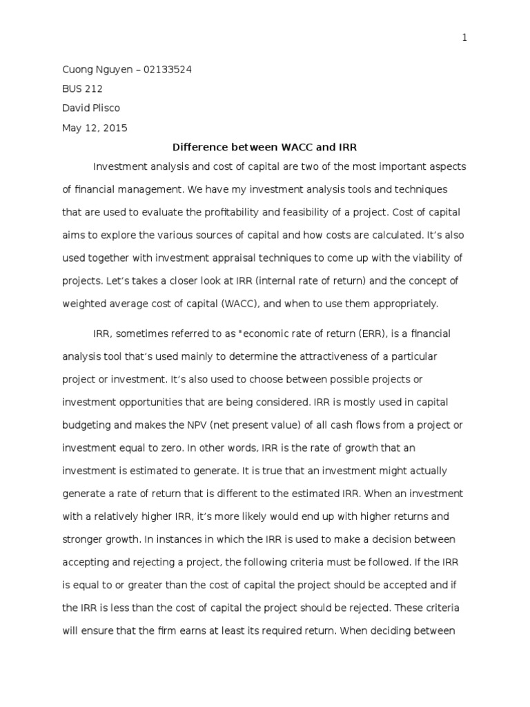 IRR Vs WACC | PDF | Internal Rate Of Return | Cost Of Capital