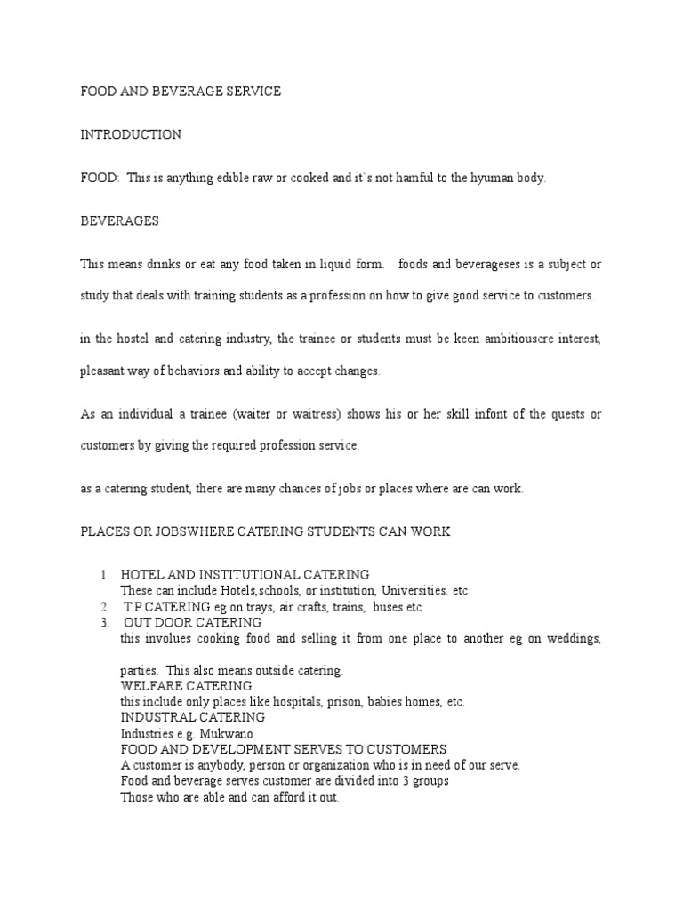 Food and Beverage Service Introduction F | PDF | Waiting Staff ...
