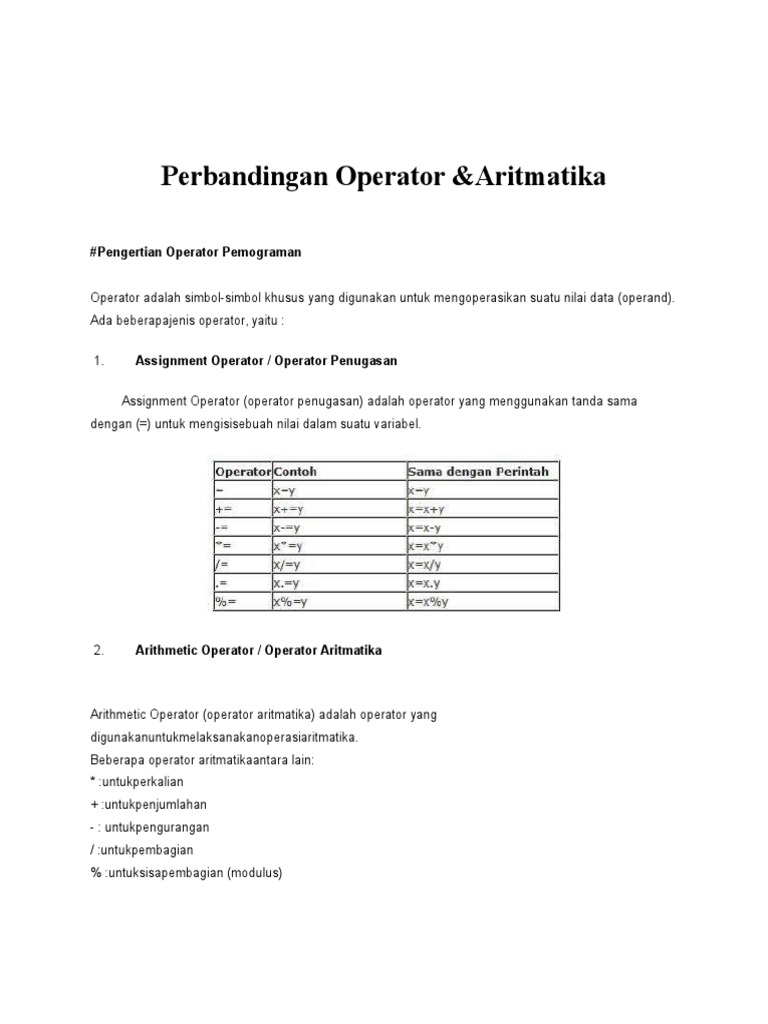 Perbandingan Operator Dan Aritmatika | PDF