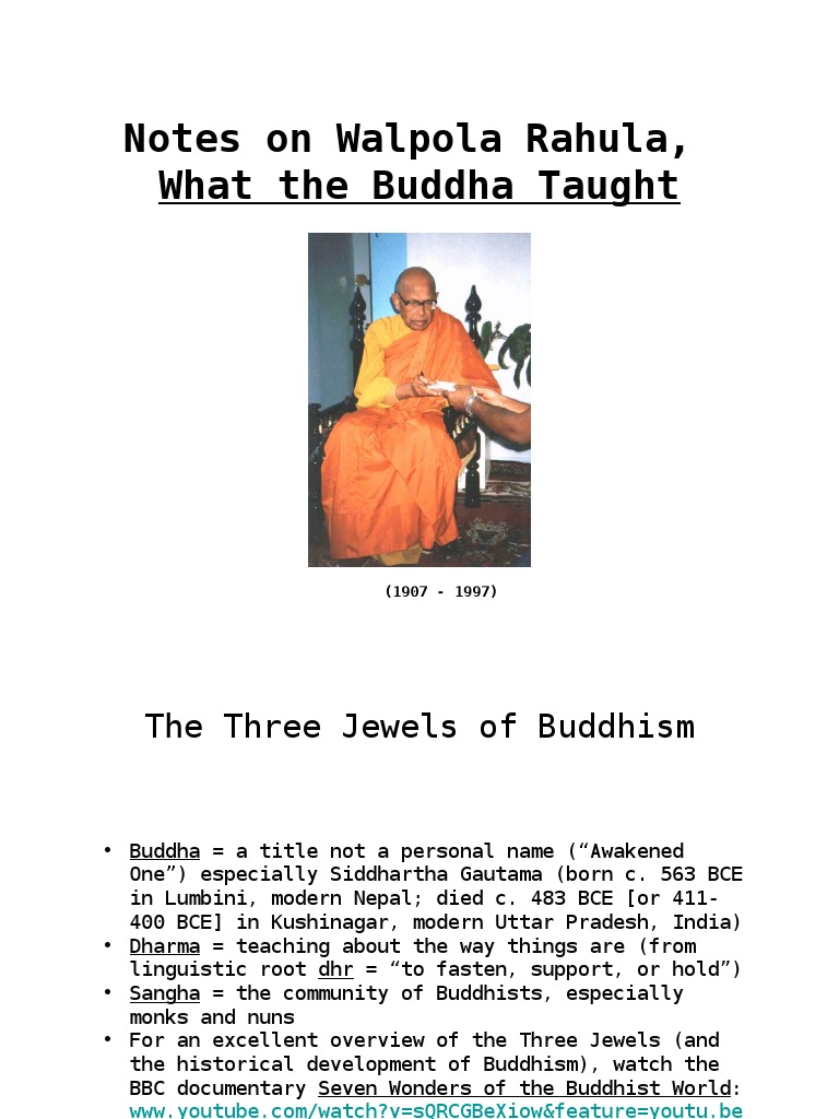 Notes On Rahula, What The Buddha Taught | PDF | Noble Eightfold Path ...