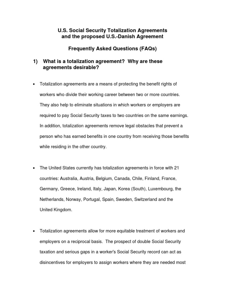 Totalization Agreement FAQs | PDF | Social Security (United States ...