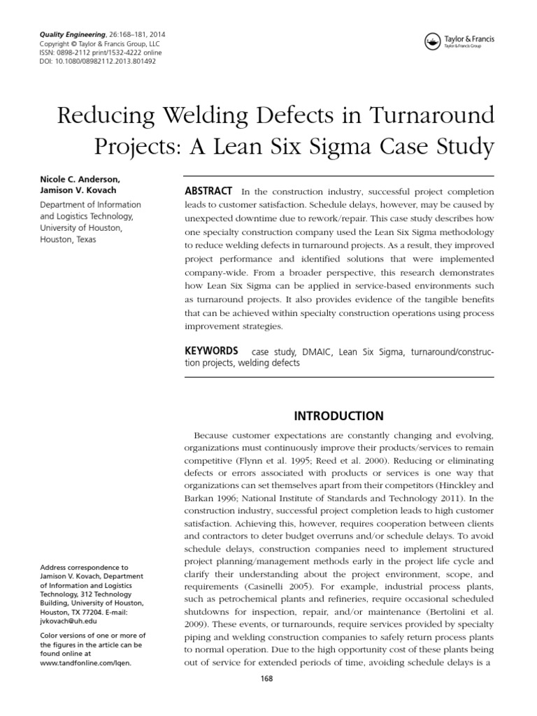 Reducing Welding Defects in Turnaround Projects Lean Six Sigma | PDF ...
