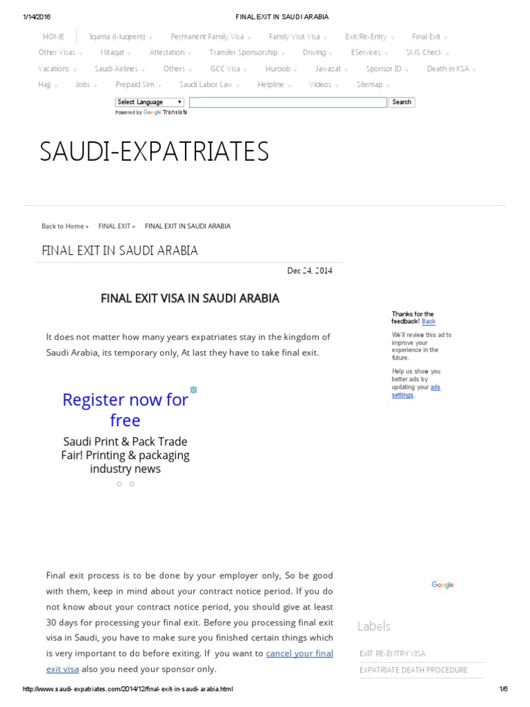 Final Exit in Saudi Arabia | Travel Visa | Saudi Arabia