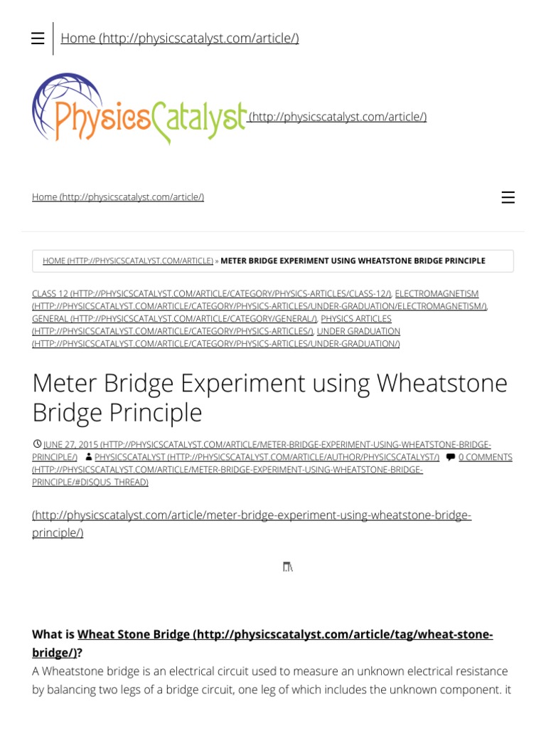 Meter Bridge Experiment Using Wheatstone Bridge Principle | PDF ...