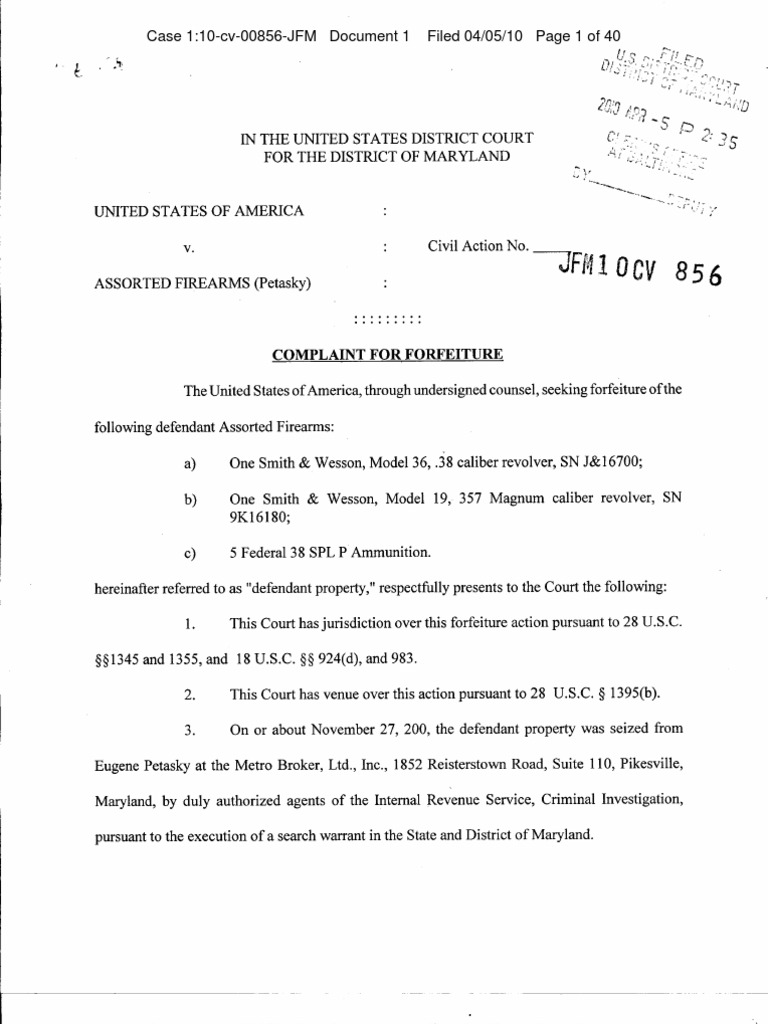 Petasky Gun Forfeiture | PDF | Money Laundering | Special Agent