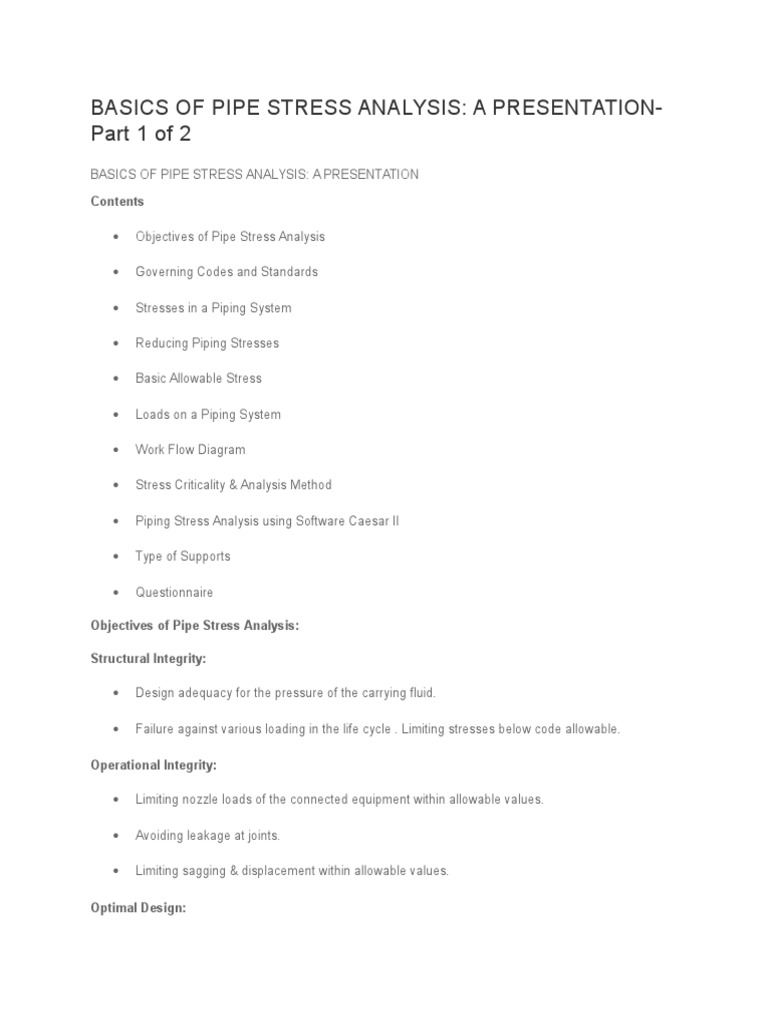 Basics of Pipe Stress Analysis | PDF | Pipe (Fluid Conveyance) | Stress ...
