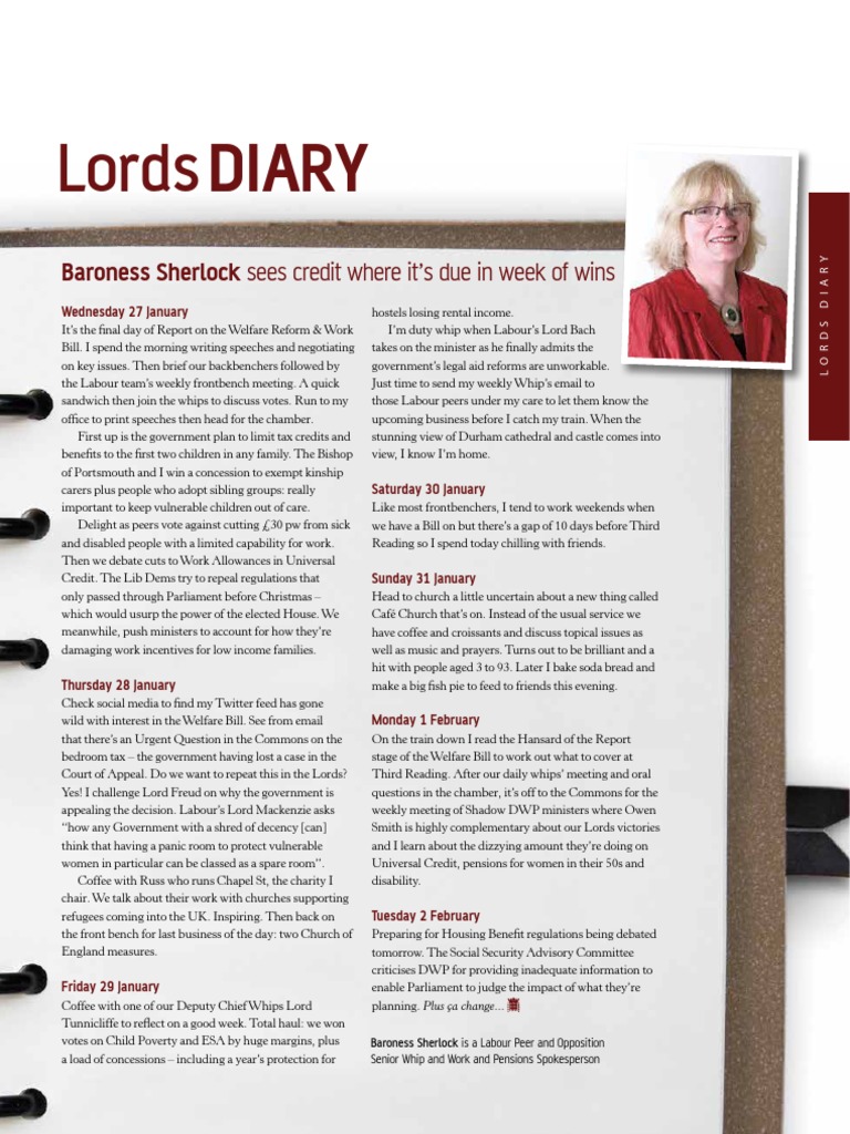 Lords DIARY: Baroness Sherlock Sees Credit Where It's Due in Week of ...