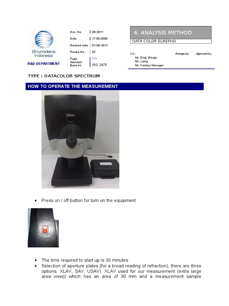 Standart Operation Procedure of Data Color Elrepho | PDF | Technology ...