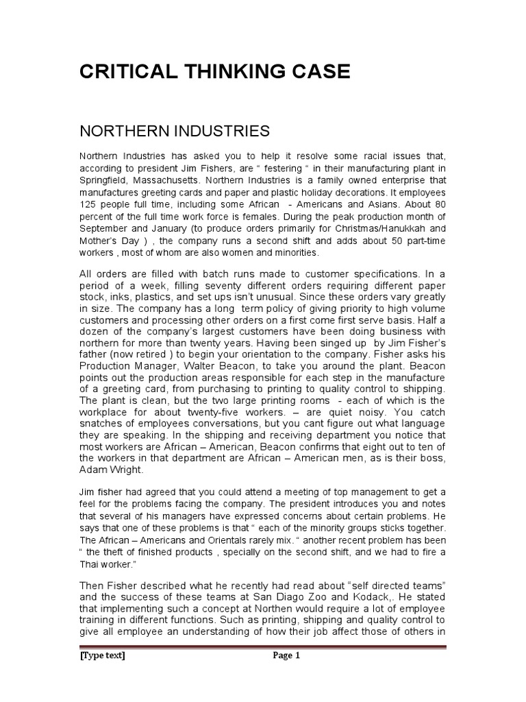 Critical Thinking Case: Northern Industries | PDF | Employment | Mentorship